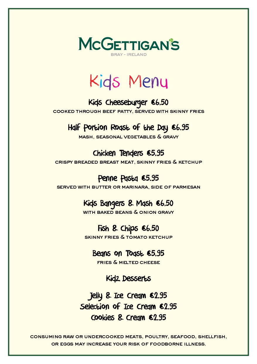 Menus - McGettigan's Irish Pub - Live Sports Live Music & Irish Food