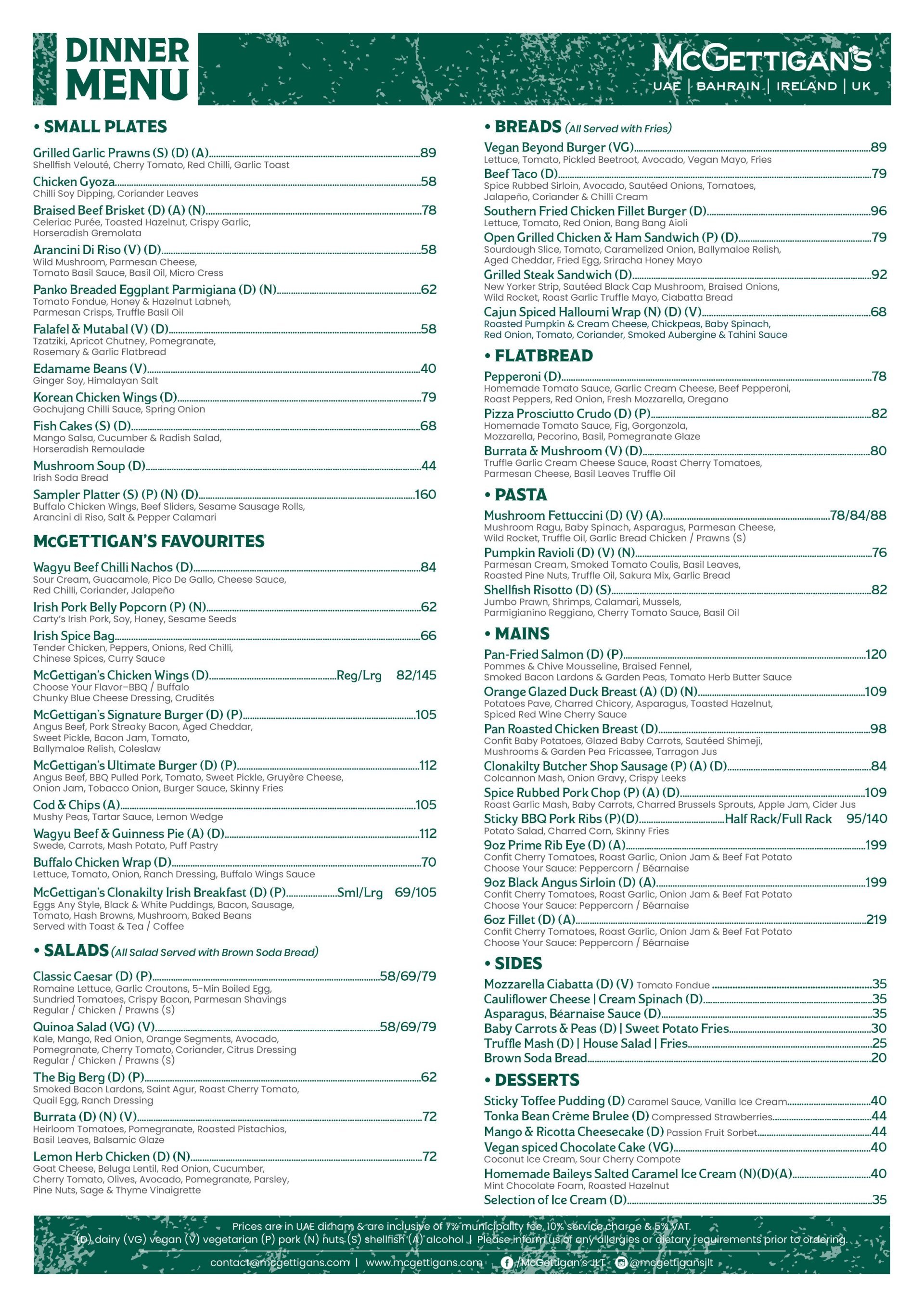 Menus - McGettigan's Irish Pub - Live Sports Live Music & Irish Food